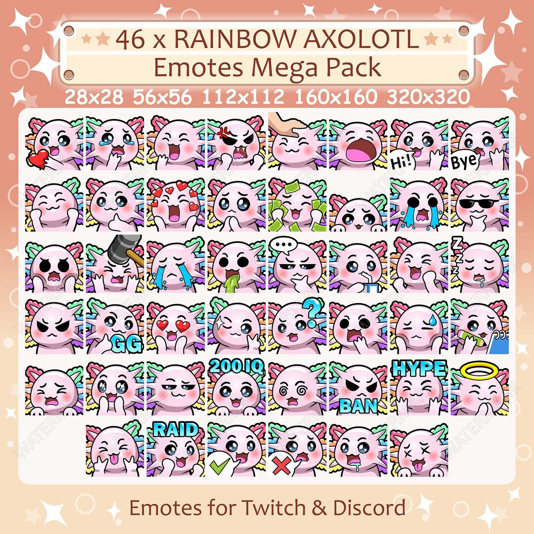 Rainbow Axolotl Emotes X 46 for Twitch and Discord | Ready to Use - Etsy