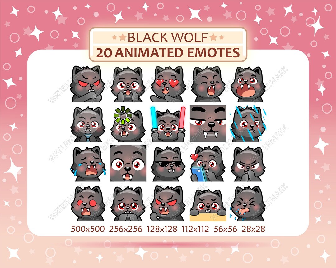 20 Animated Black Wolf Emotes Pack, Twitch Emotes, Discord Emotes, GIF ...