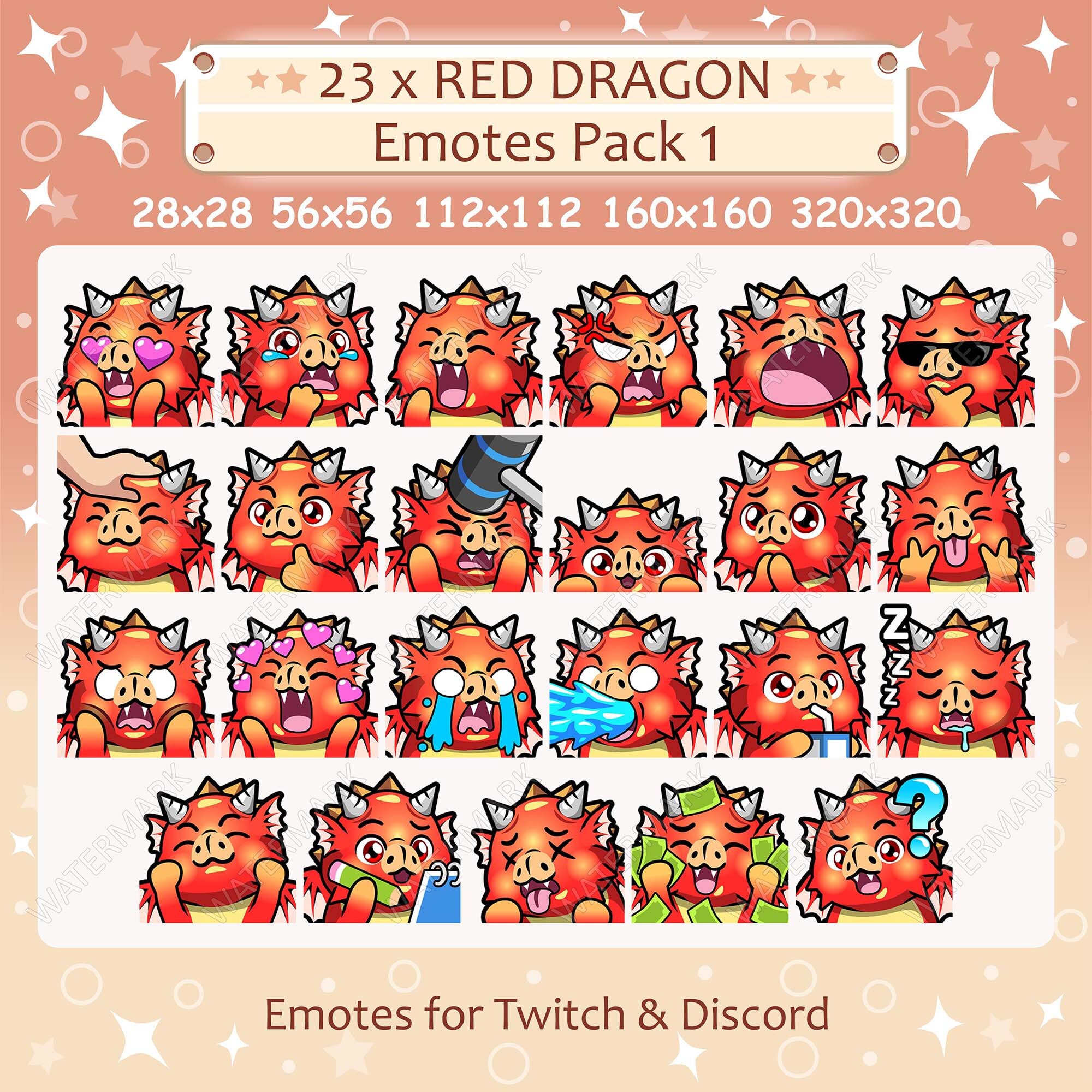 Red Dragon Emotes X 23 Pack 1 for Twitch & Discord Emote Red Dragon ...
