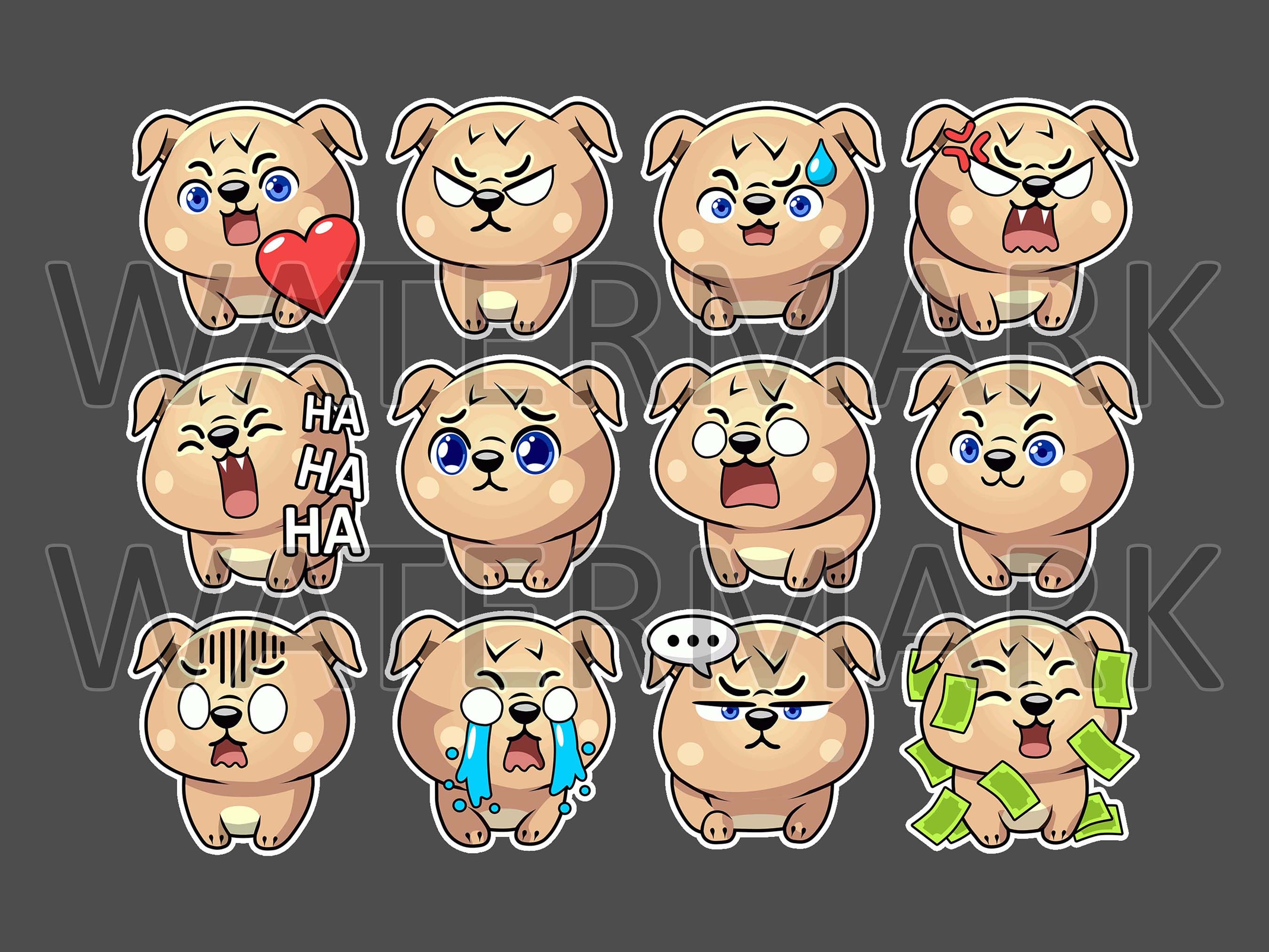 Dog Emotes X 46 for Twitch & Discord Emote and Whatsapp Emote Cute ...