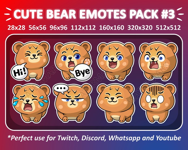 Cute Bear Emotes Pack #3 / Emotes for Twitch Emote, Discord Emote, and ...