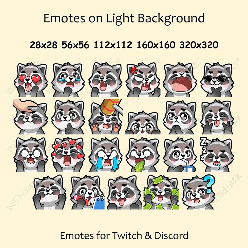 Raccoon Emotes X 23 Pack 1 for Twitch & Discord Emote | Racoon Twitch ...
