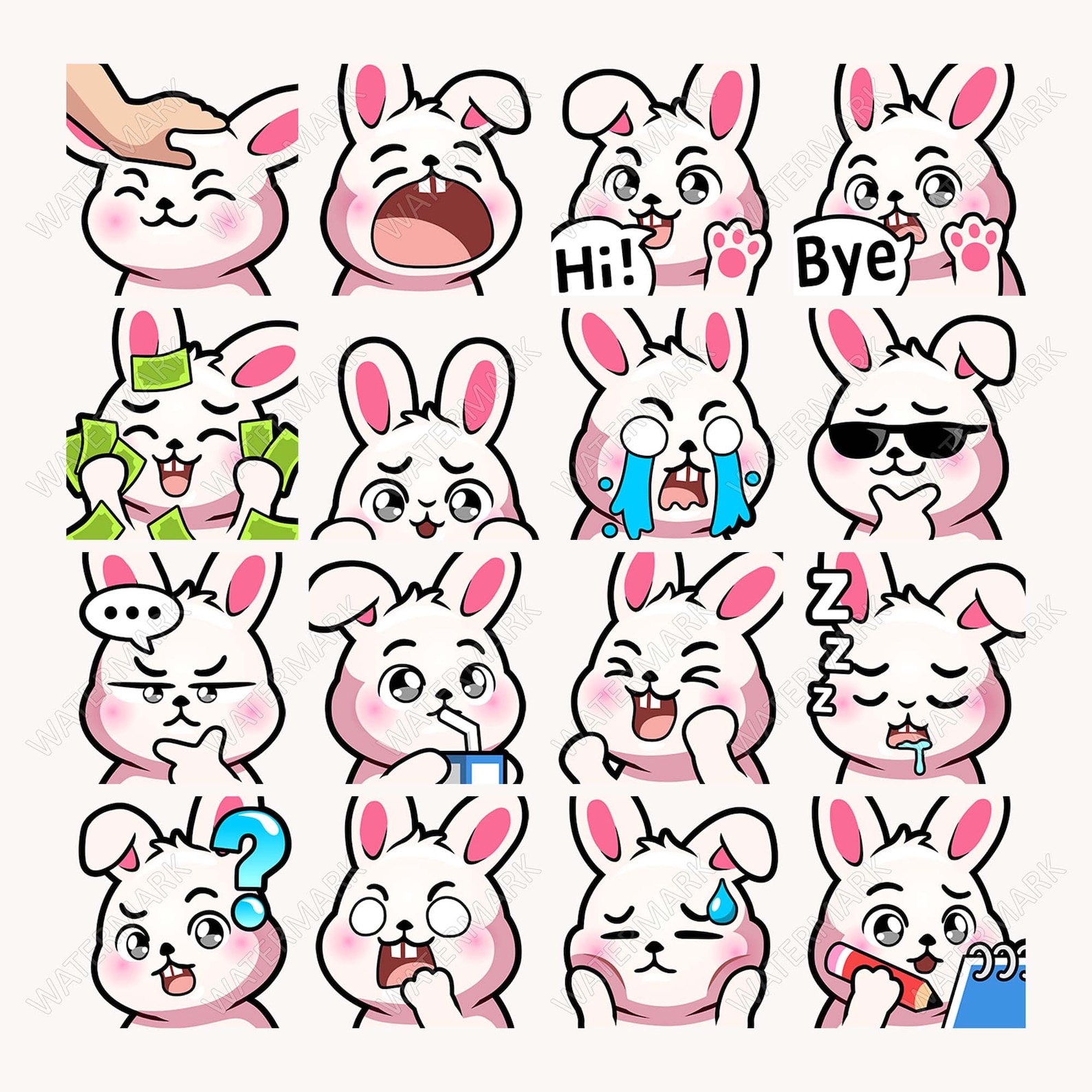 White Bunny Emotes X 46 for Twitch & Discord Emote | White Rabbit ...