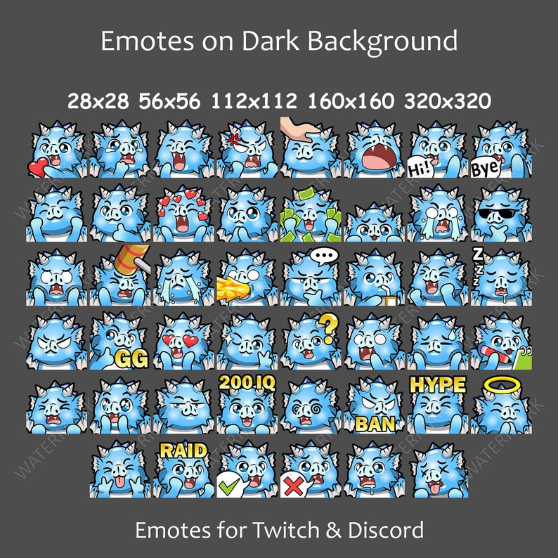 Blue Dragon Emotes X 46 for Twitch & Discord Emote | Blue Dragon Twitch ...