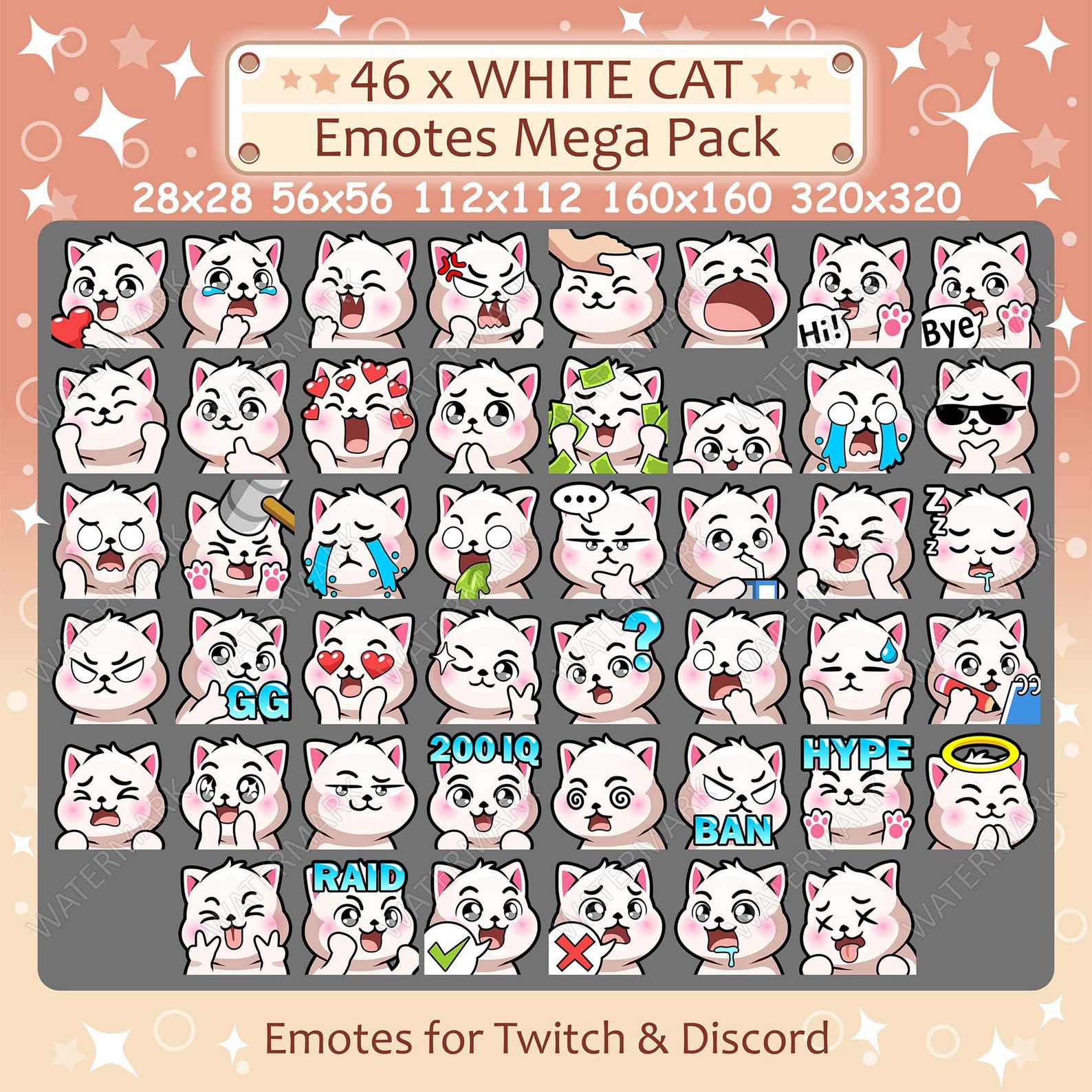 White Cat Emotes X 46 for Twitch & Discord Emote / White Cat Twitch ...