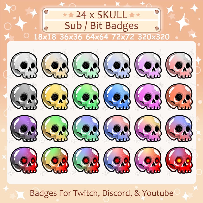 Skull Sub Bit Badges X 24 for Twitch, Discord, and Youtube Badges ...
