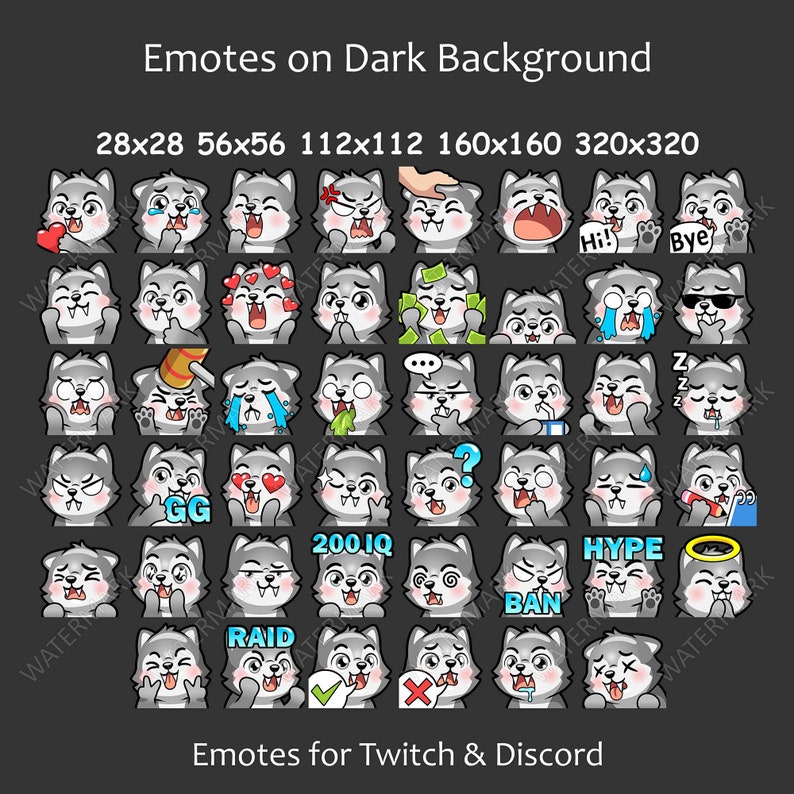 Wolf Emotes X 46 for Twitch & Discord Emote Gray Wolf Twitch Emote Pack ...