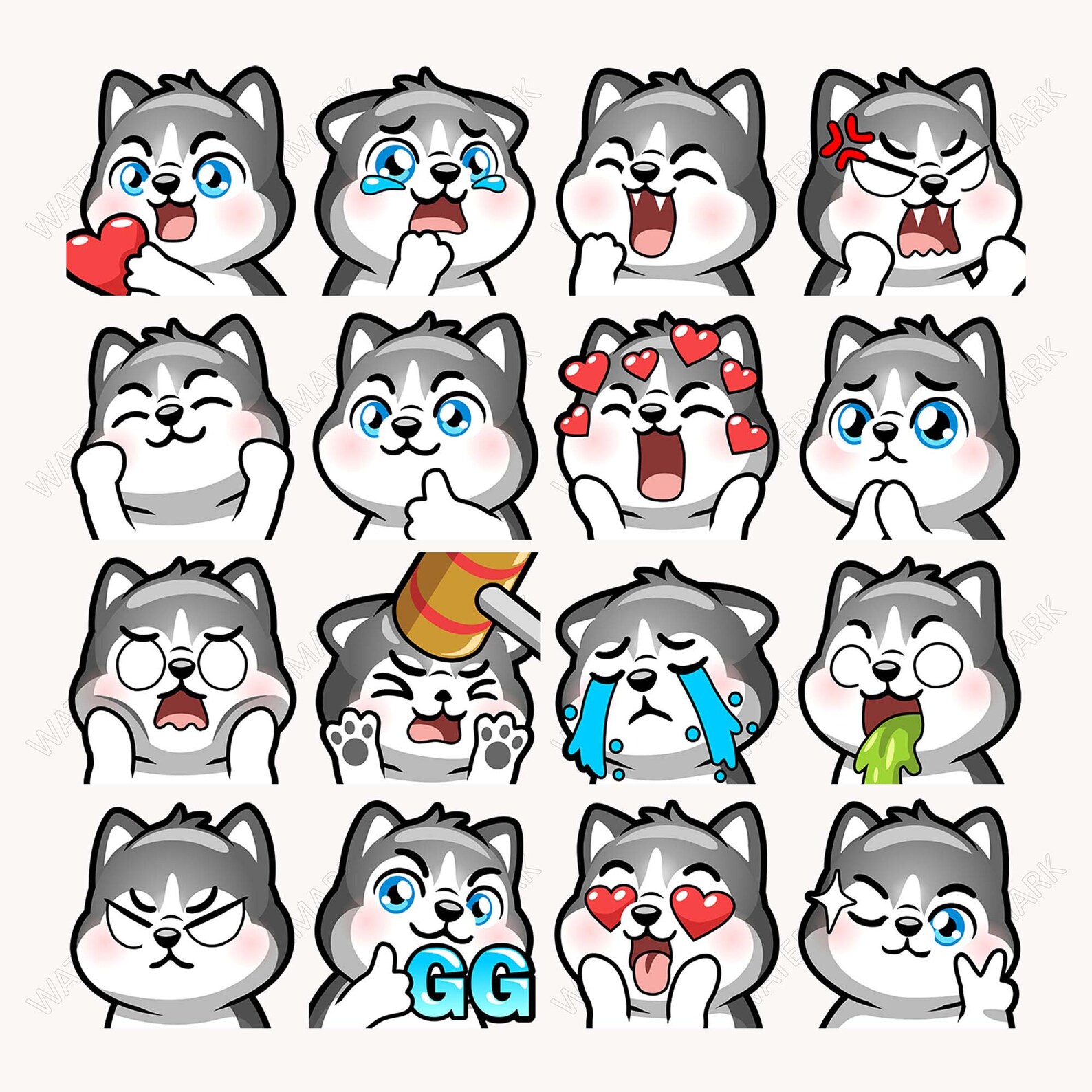 Husky Dog Emotes X 46 for Twitch & Discord Emote | Husky Dog Twitch ...
