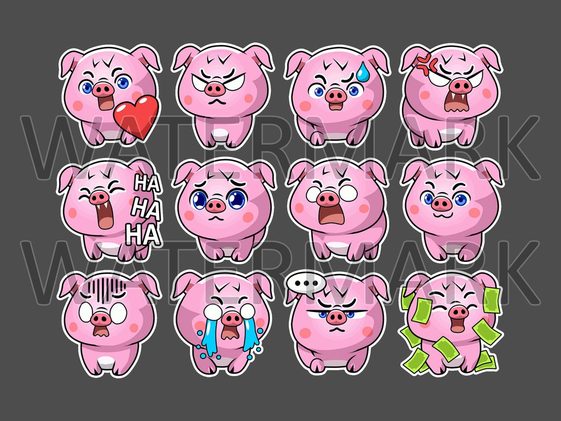 Pig Emotes X 46 for Twitch & Discord Emote and Whatsapp Emote Cute ...