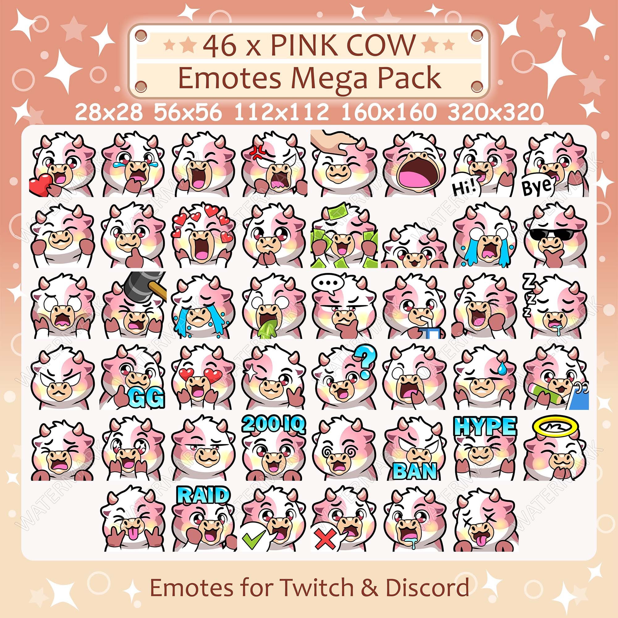 Pink Cow Emotes X 46 for Twitch & Discord Emote | Pink Cow Twitch Emote ...