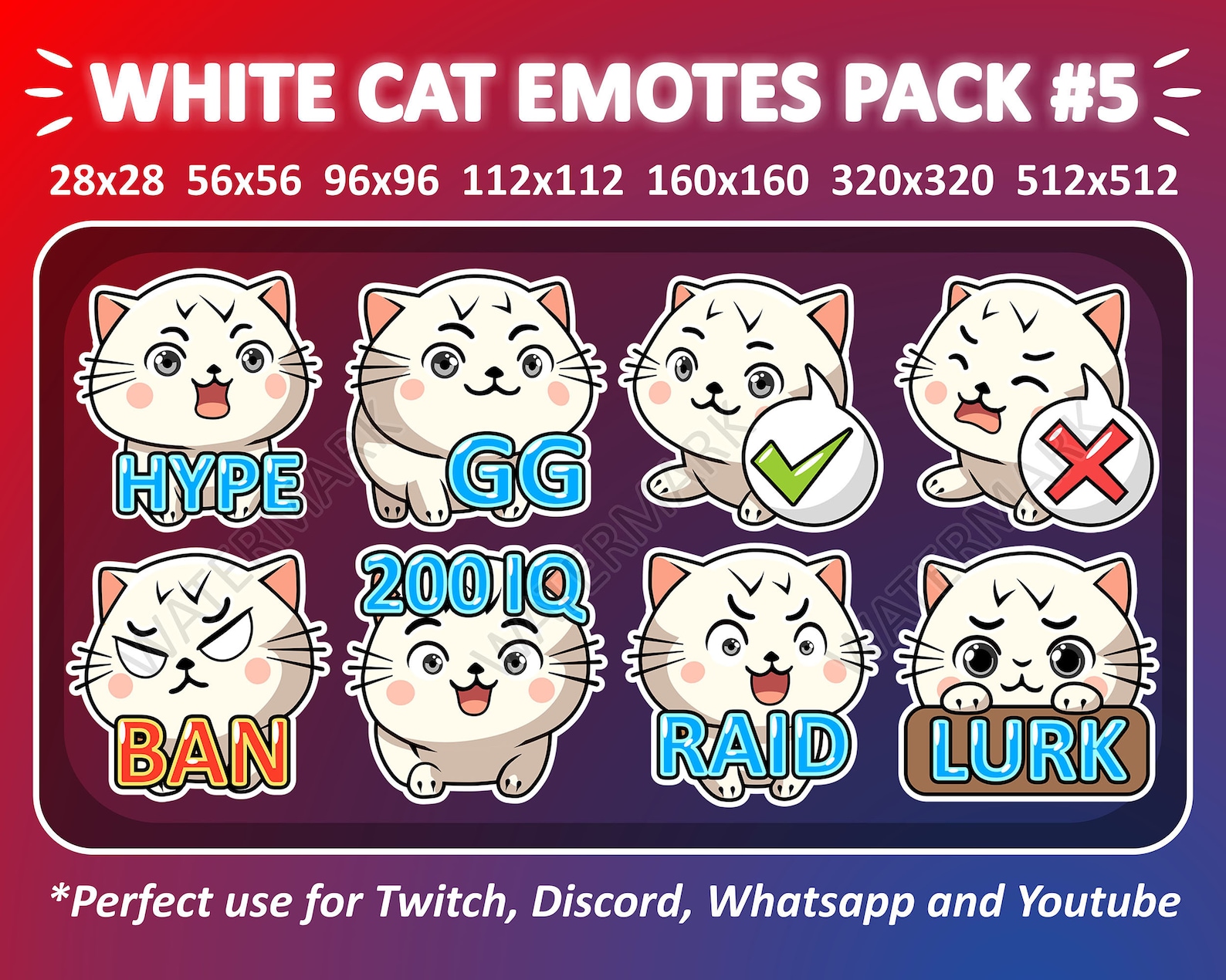 White Cat Emotes Pack 5 / for Twitch Emote, Discord Emote, and Whatsapp ...