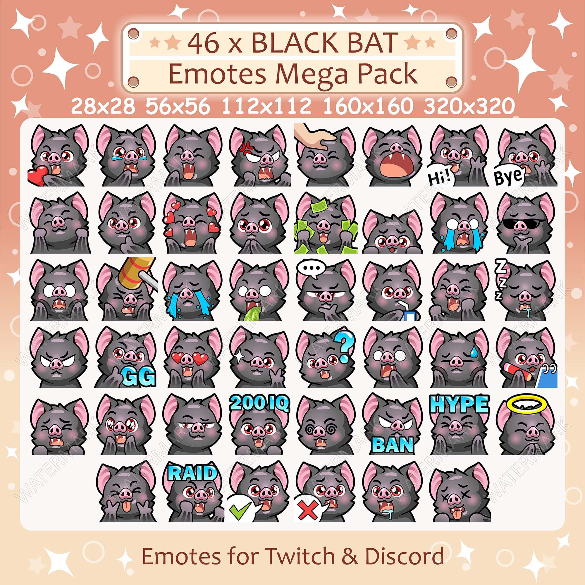 Black Bat Emotes X 46 for Twitch & Discord Emote | Black Bat Twitch ...