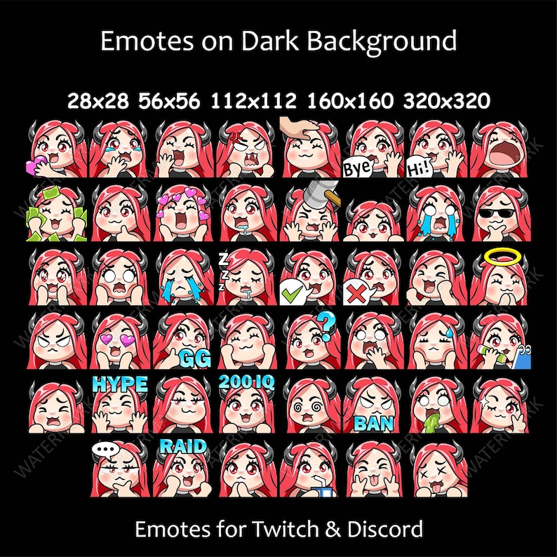 Devil Girl Emotes X 46 | Red Hair, Red Eyes, Light Skin | for Twitch ...