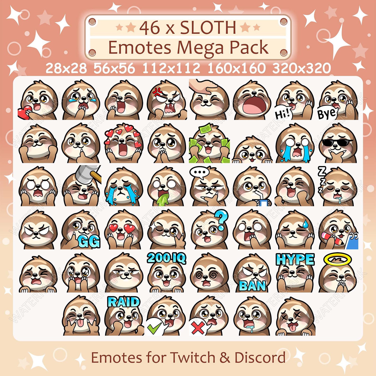 Sloth Emotes X 46 for Twitch & Discord Emote | Sloth Twitch Emote Pack ...