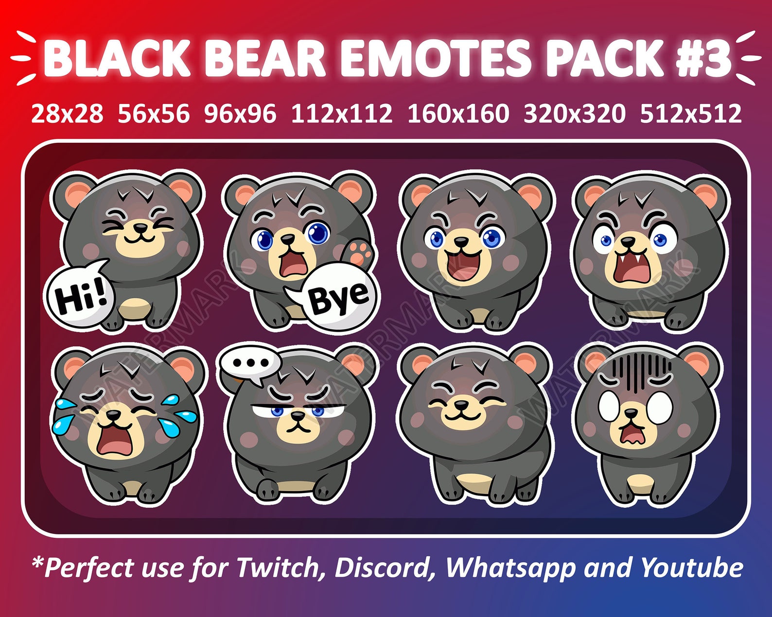 Black Bear Emotes Pack #3 / Emotes for Twitch Emote, Discord Emote, and ...