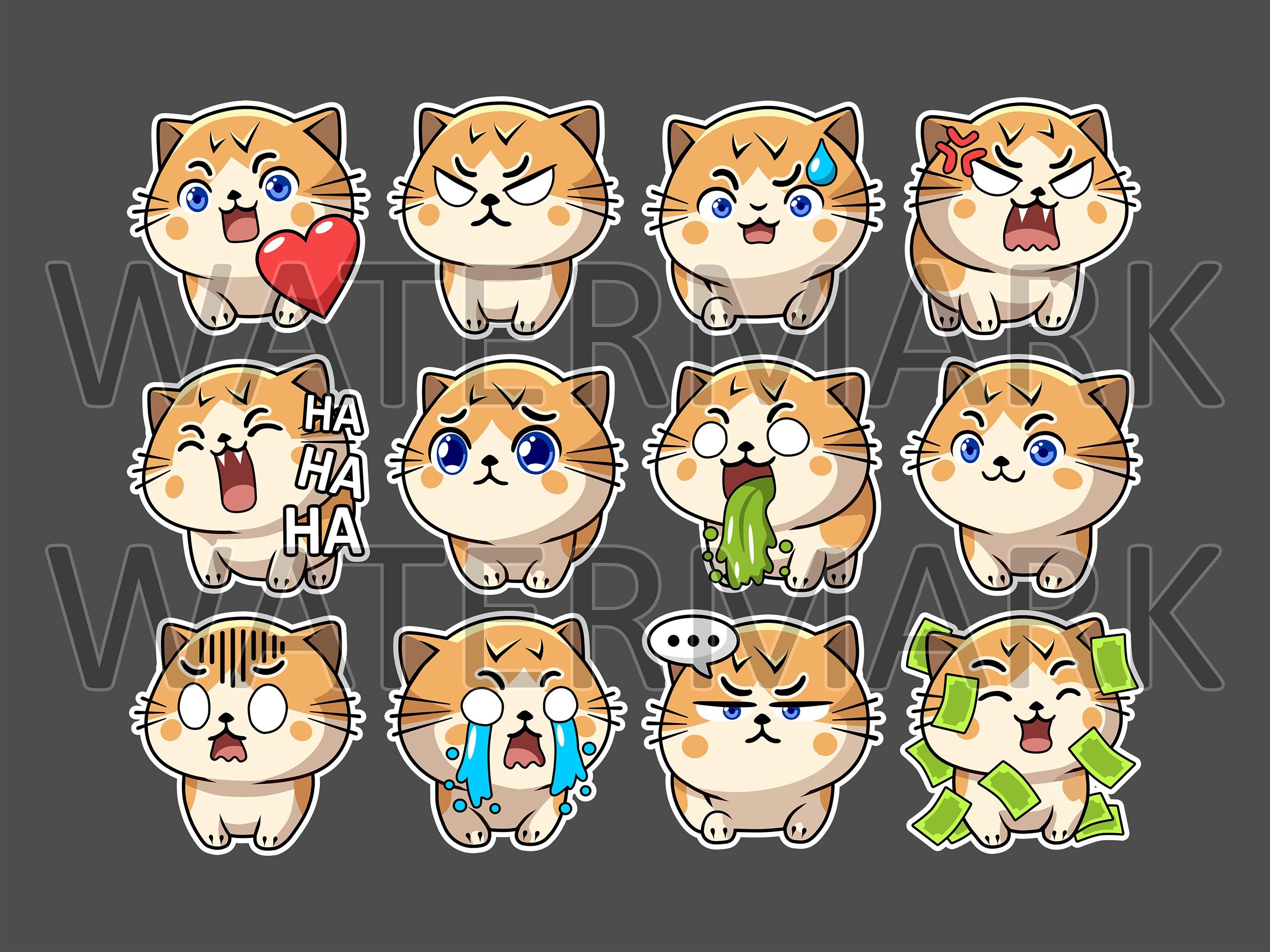 Cat Emotes X 46 for Twitch & Discord Emote / Cute Kawaii Chibi Cat ...