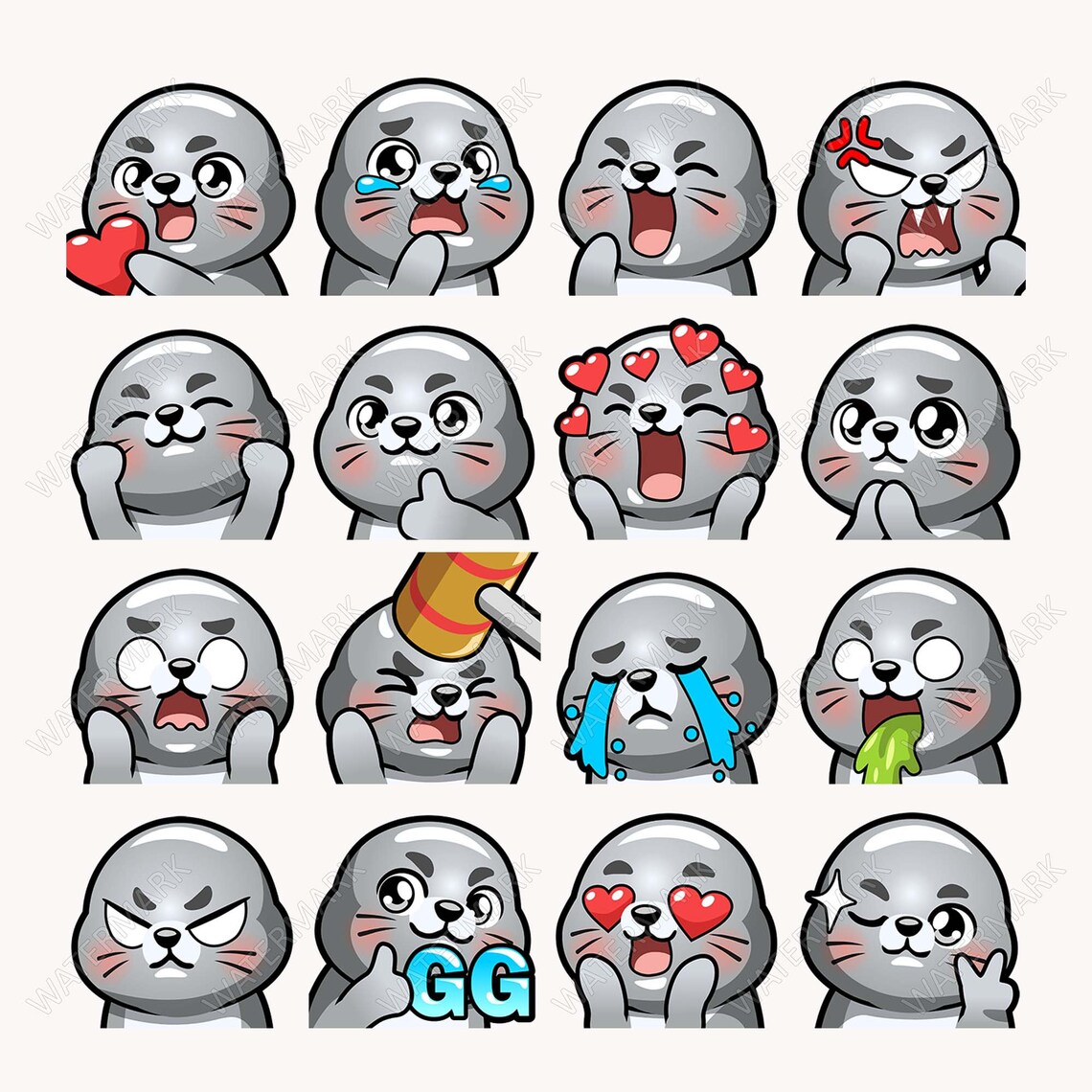 Seal Emotes X 46 for Twitch & Discord Emote | Sea Lion Twitch Emote ...