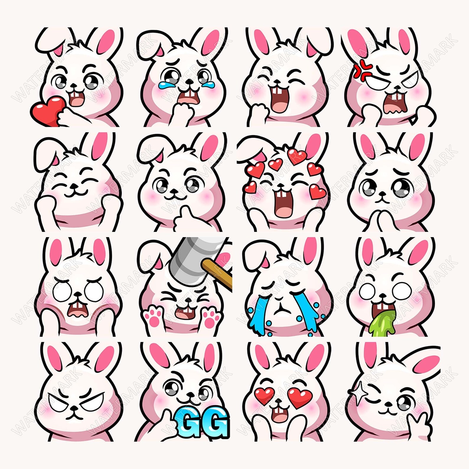 White Bunny Emotes X 46 for Twitch & Discord Emote | White Rabbit ...