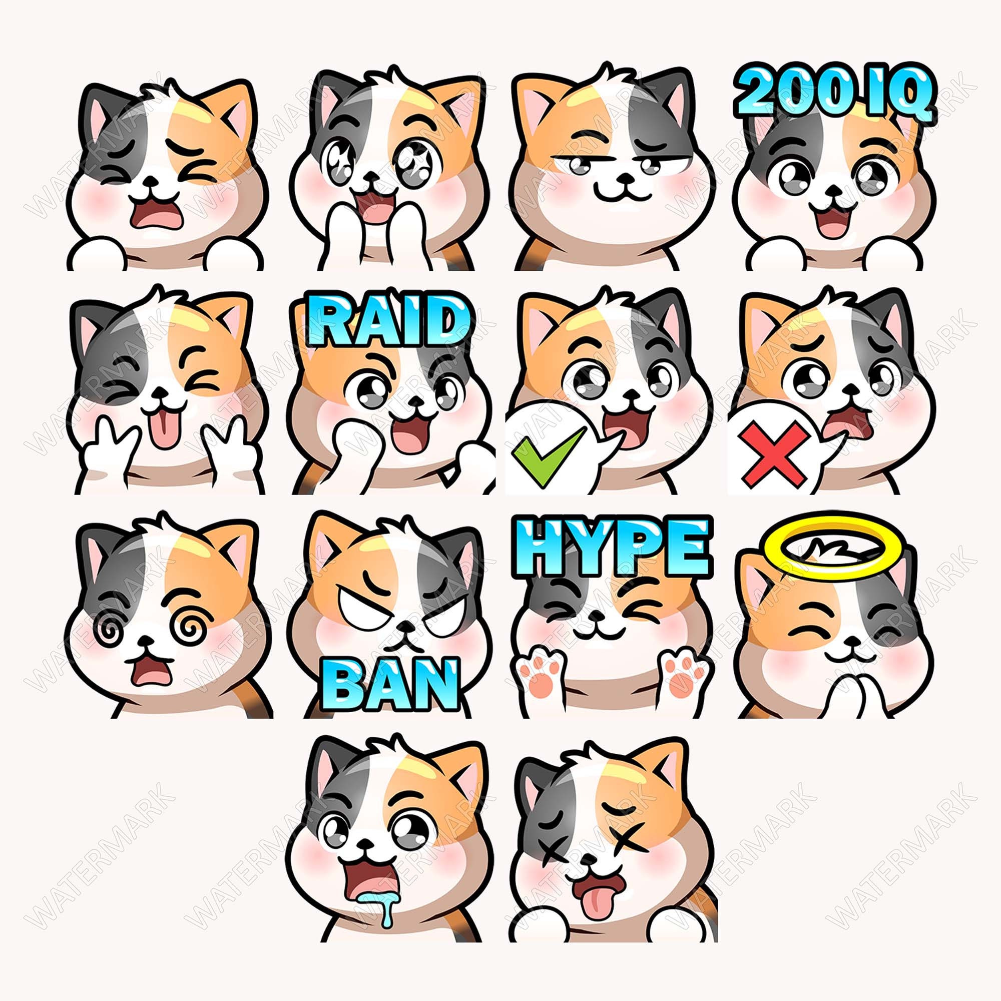 Calico Cat Emotes X 46 for Twitch & Discord Emote | Calico Cat Twitch ...