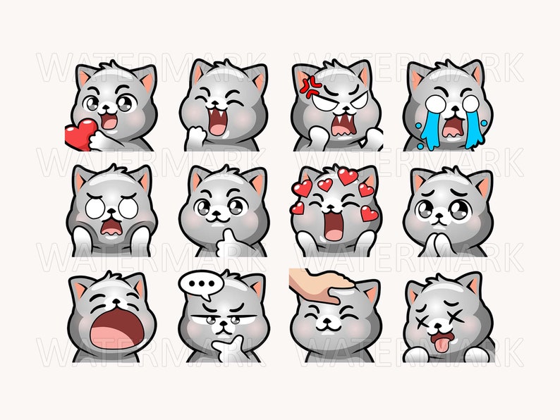 Gray Cat Emotes X 46 For Twitch And Discord Emote Grey Cat Etsy