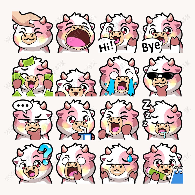 Pink Cow Emotes X 46 for Twitch & Discord Emote | Pink Cow Twitch Emote ...