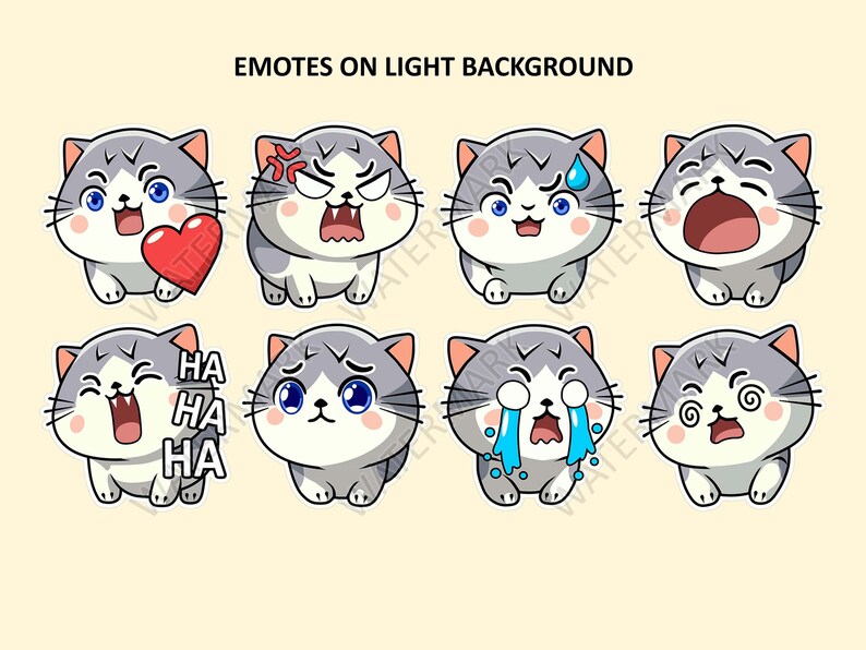 Gray Cat Emotes Pack #1 / for Twitch Emote, Discord Emote, and Whatsapp ...