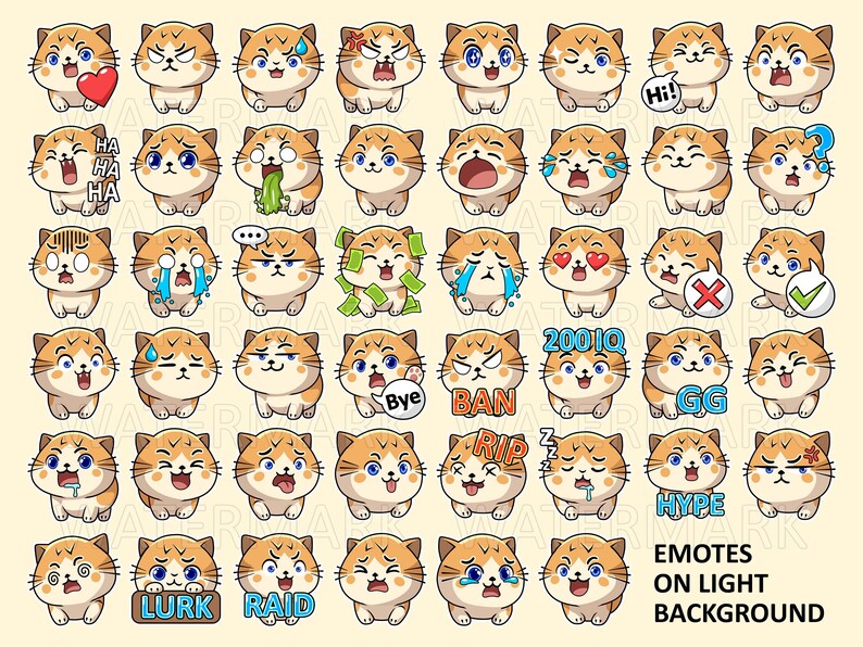 Cat Emotes X 46 for Twitch & Discord Emote / Cute Kawaii Chibi Cat ...