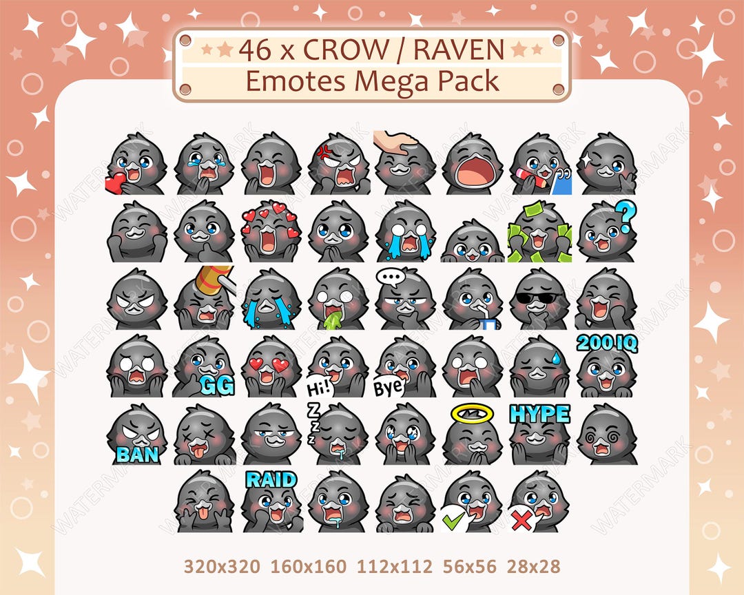 Crow / Raven Emotes X 46 for Twitch, Discord, Youtube, Facebook, Kick ...