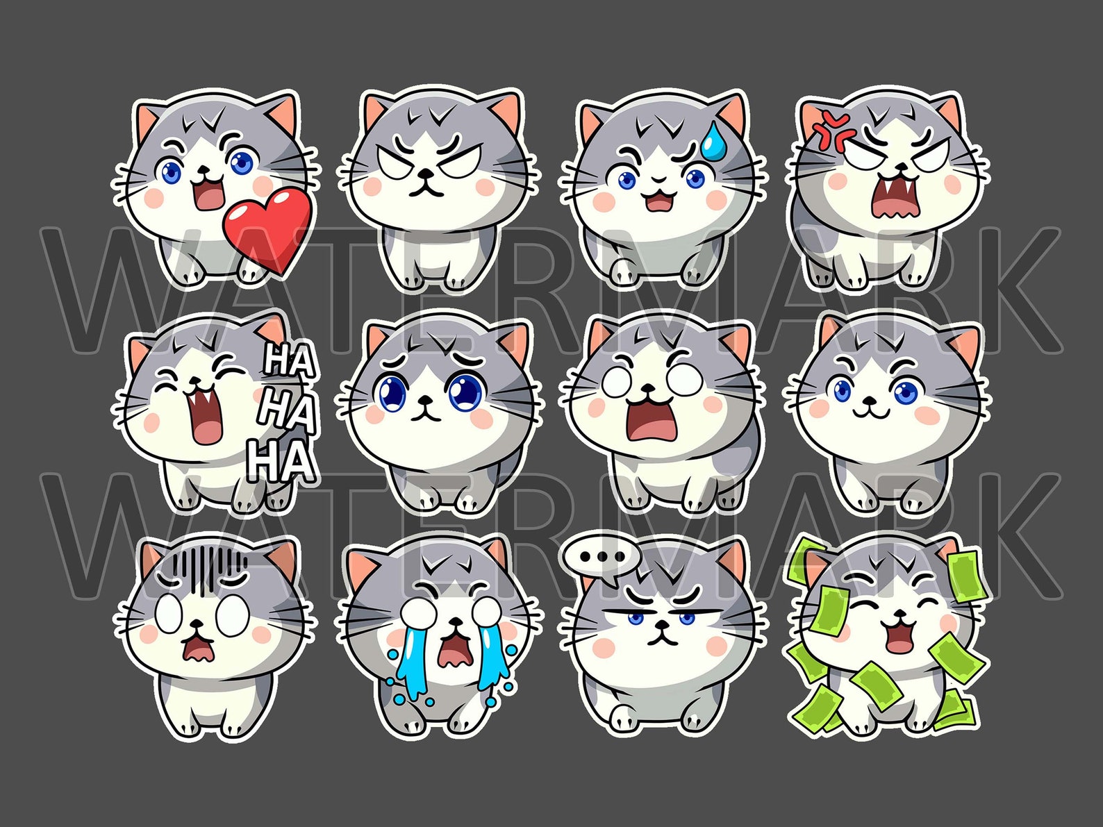 Gray Cat Emotes X 46 for Twitch & Discord Emote and Whatsapp Emote ...