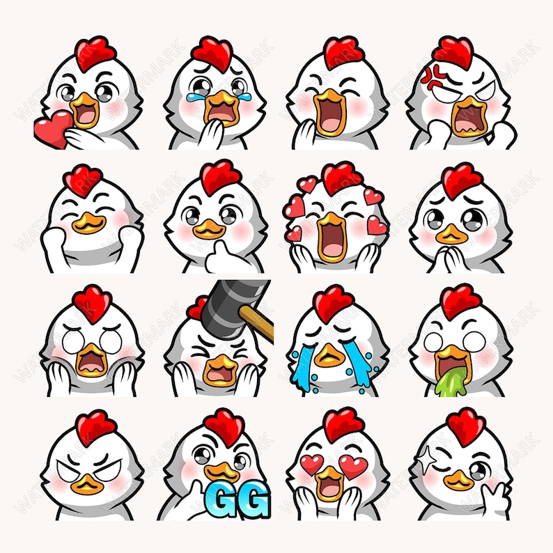 Chicken Emotes X 46 for Twitch & Discord Emote | Chicken Twitch Emote ...