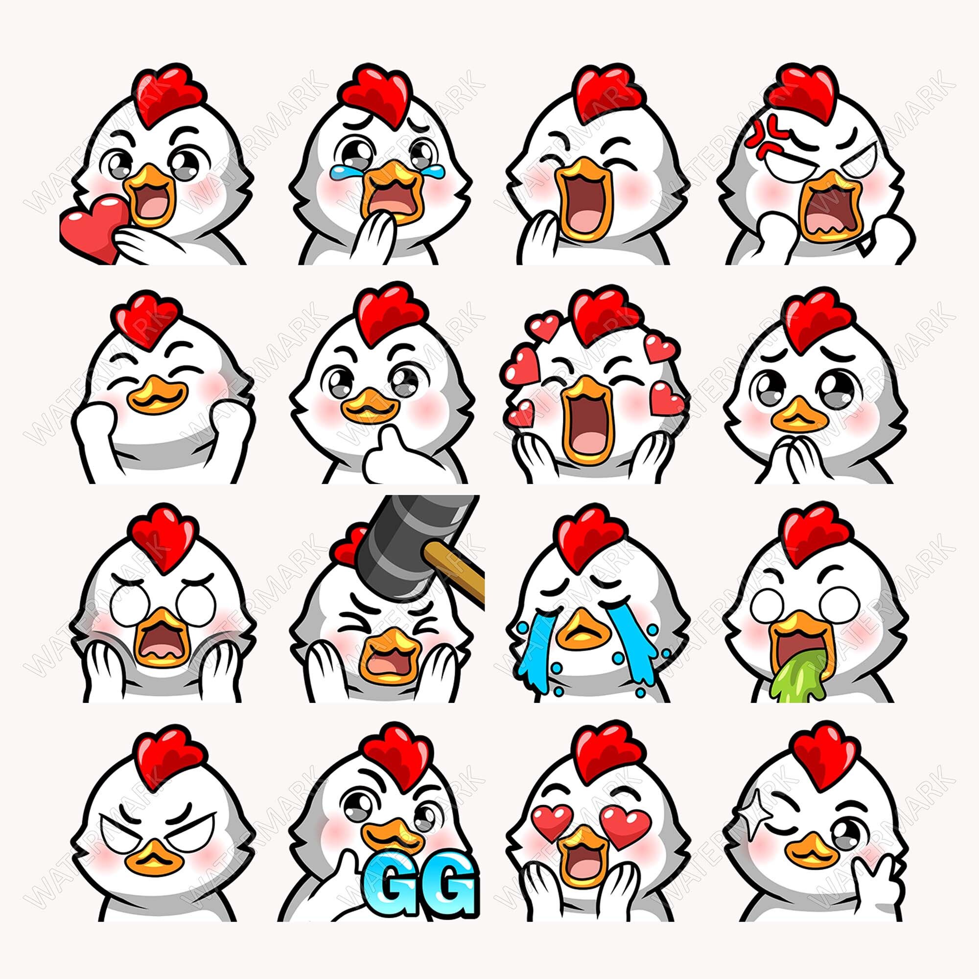 Chicken Emotes X 46 for Twitch & Discord Emote | Chicken Twitch Emote ...