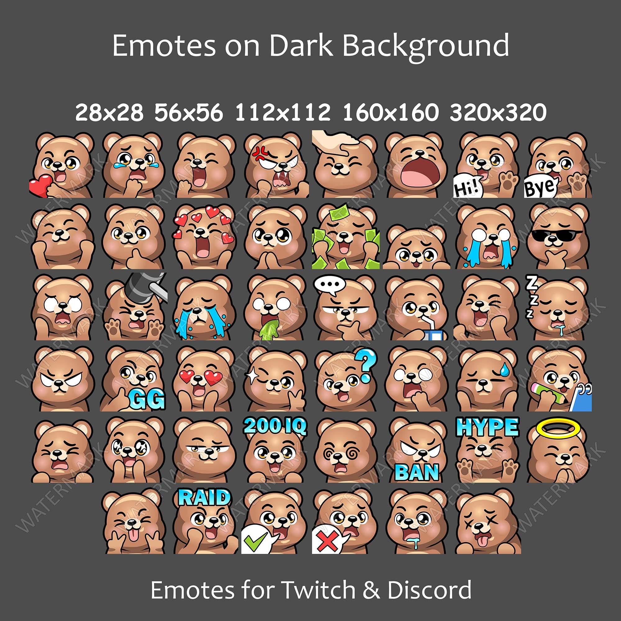 Brown Bear Emotes X 46 for Twitch & Discord Emote | Teddy Bear Twitch ...