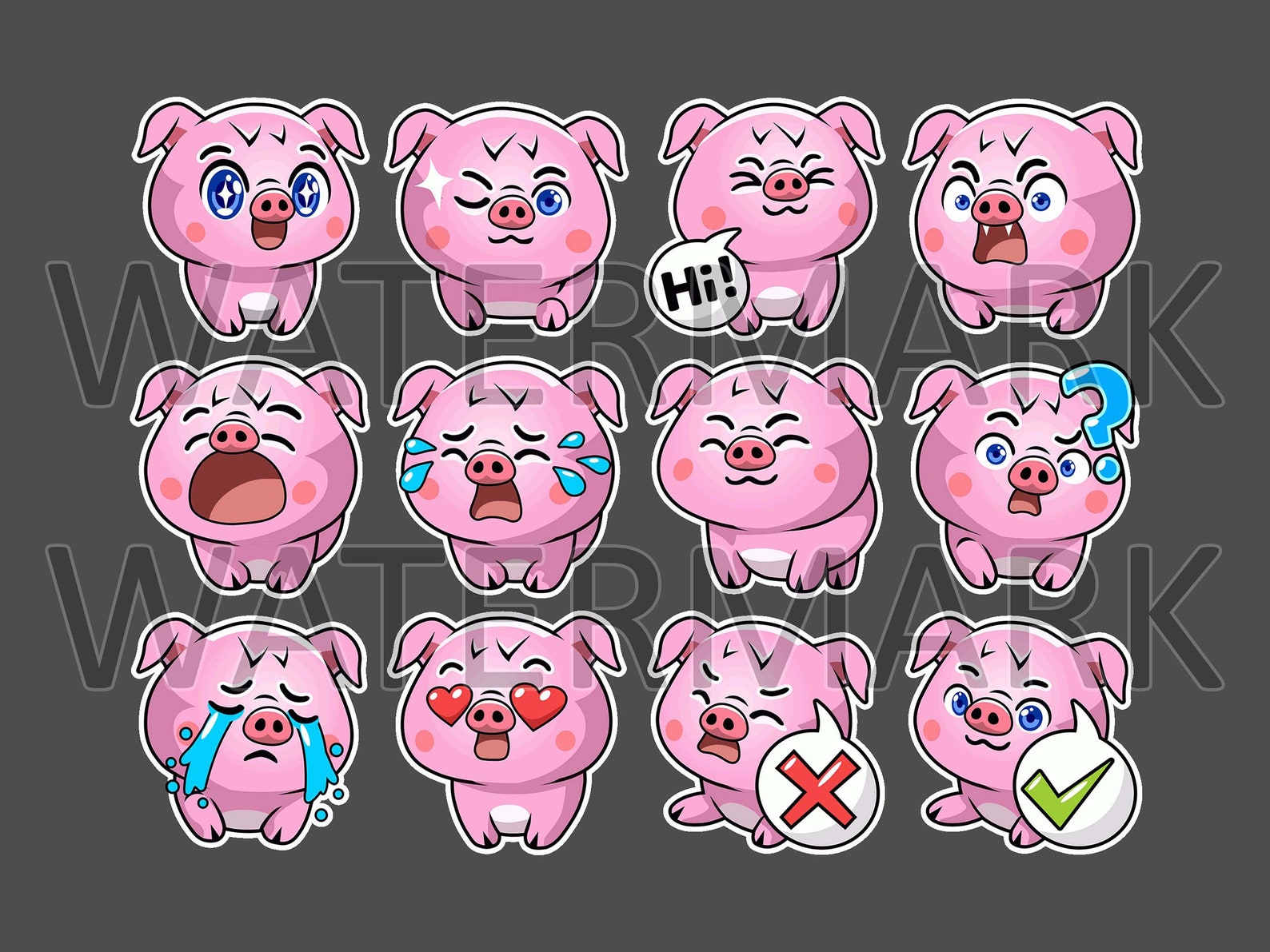 Pig Emotes X 46 for Twitch & Discord Emote and Whatsapp Emote | Cute ...