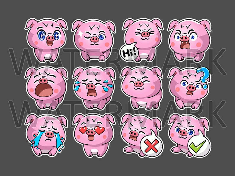 Pig Emotes X 46 for Twitch & Discord Emote and Whatsapp Emote | Cute ...