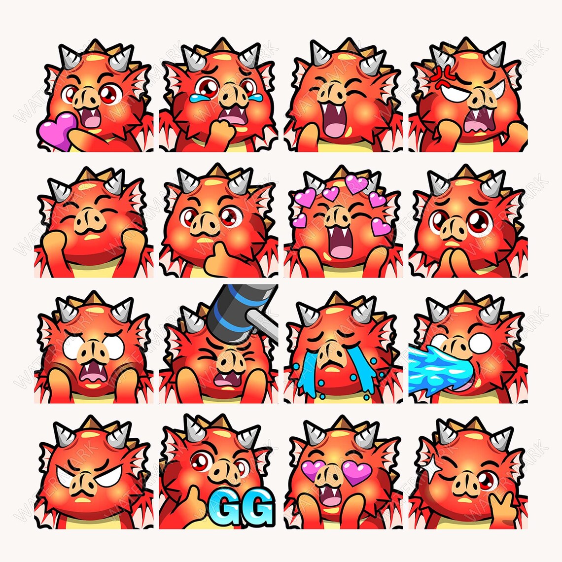 Red Dragon Emotes X 46 for Twitch & Discord Emote | Red Dragon Twitch ...