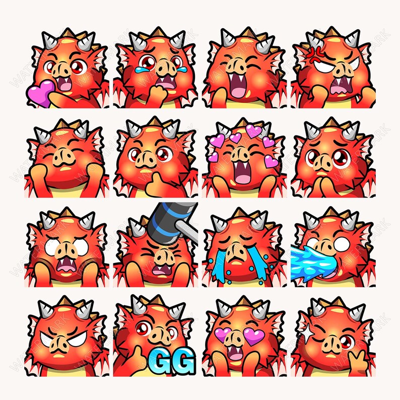 Red Dragon Emotes X 46 for Twitch & Discord Emote | Red Dragon Twitch ...