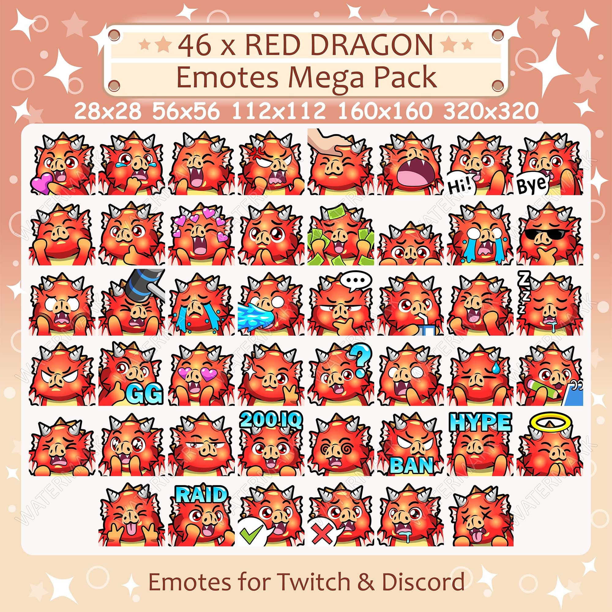 Red Dragon Emotes X 46 for Twitch & Discord Emote | Red Dragon Twitch ...
