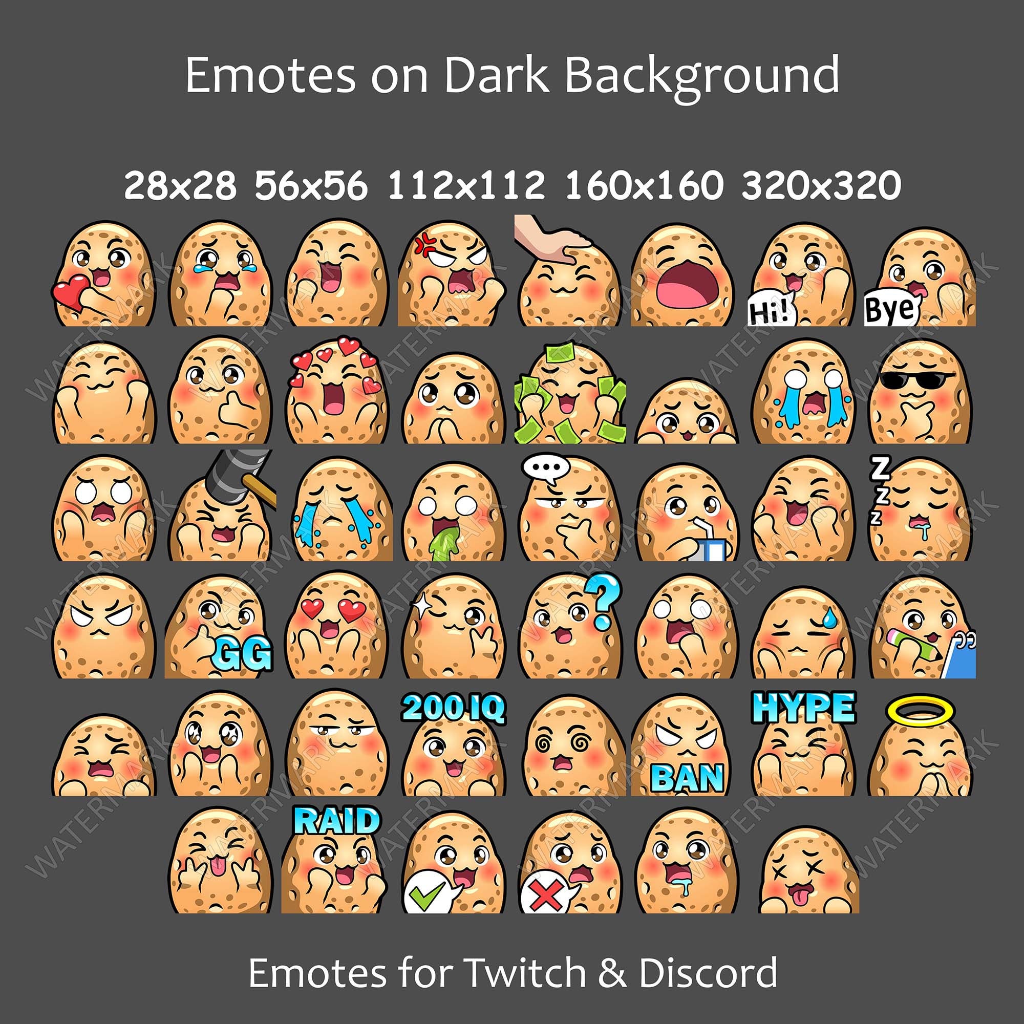 Potato Emotes X 46 for Twitch and Discord Emote | Potato Twitch Emote ...