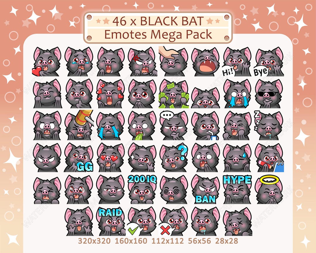 Black Bat Emotes X 46 | Twitch Emotes, Discord Emotes, Youtube Emotes ...