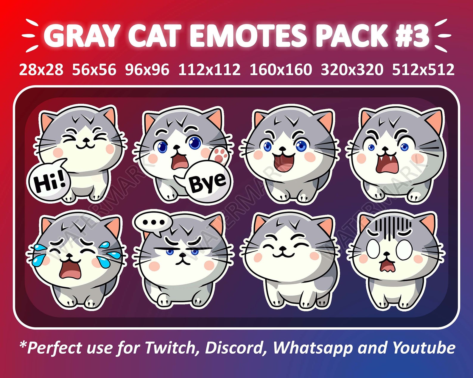 Gray Cat Emotes Pack #3 / for Twitch Emote, Discord Emote, and Whatsapp ...