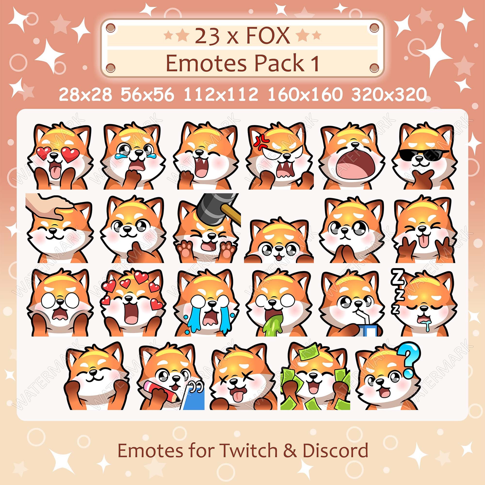 Fox Emotes X 23 Pack 1 for Twitch & Discord Emote | Red Fox Twitch ...