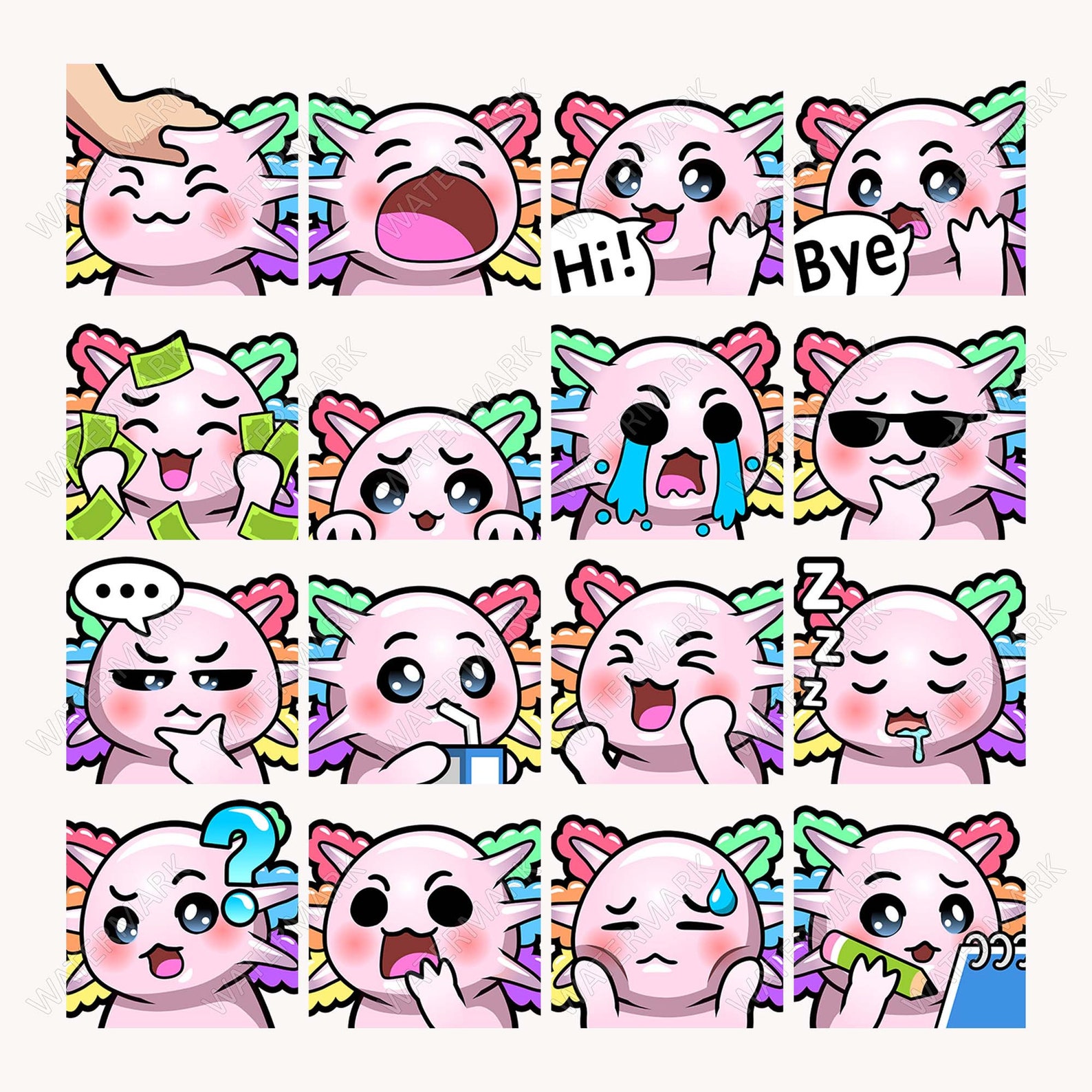 Rainbow Axolotl Emotes X 46 for Twitch & Discord Emote | Axolotl Twitch ...