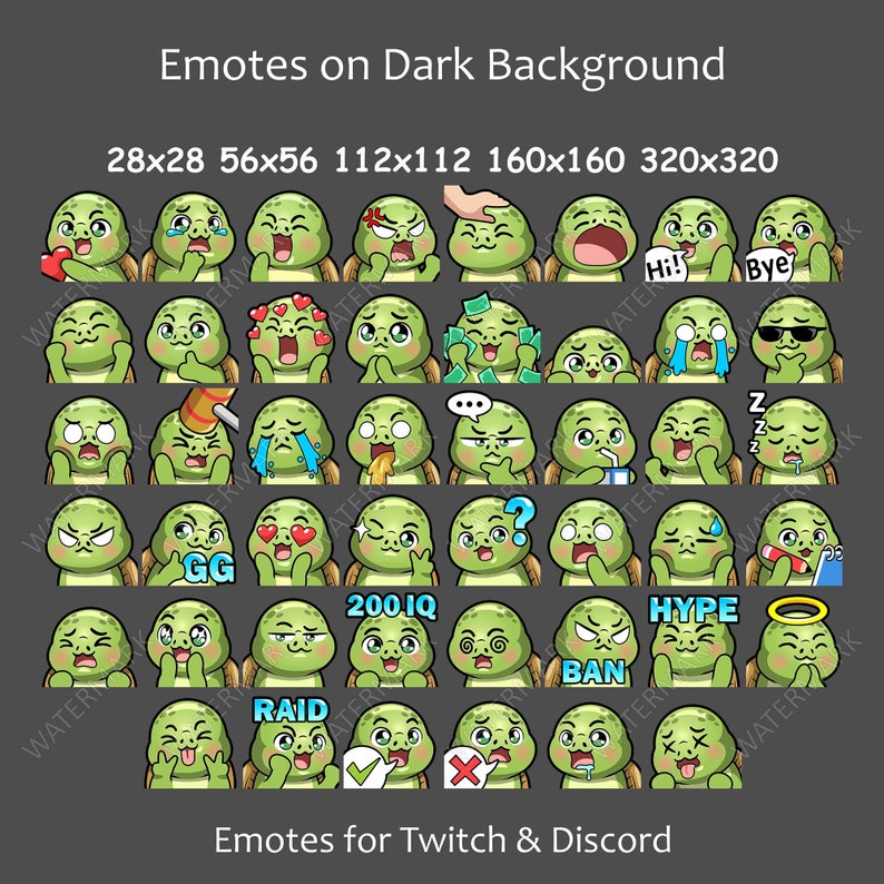 Turtle Emotes: Twitch & Discord Emote Bundle (46 Emotes) (digital ...