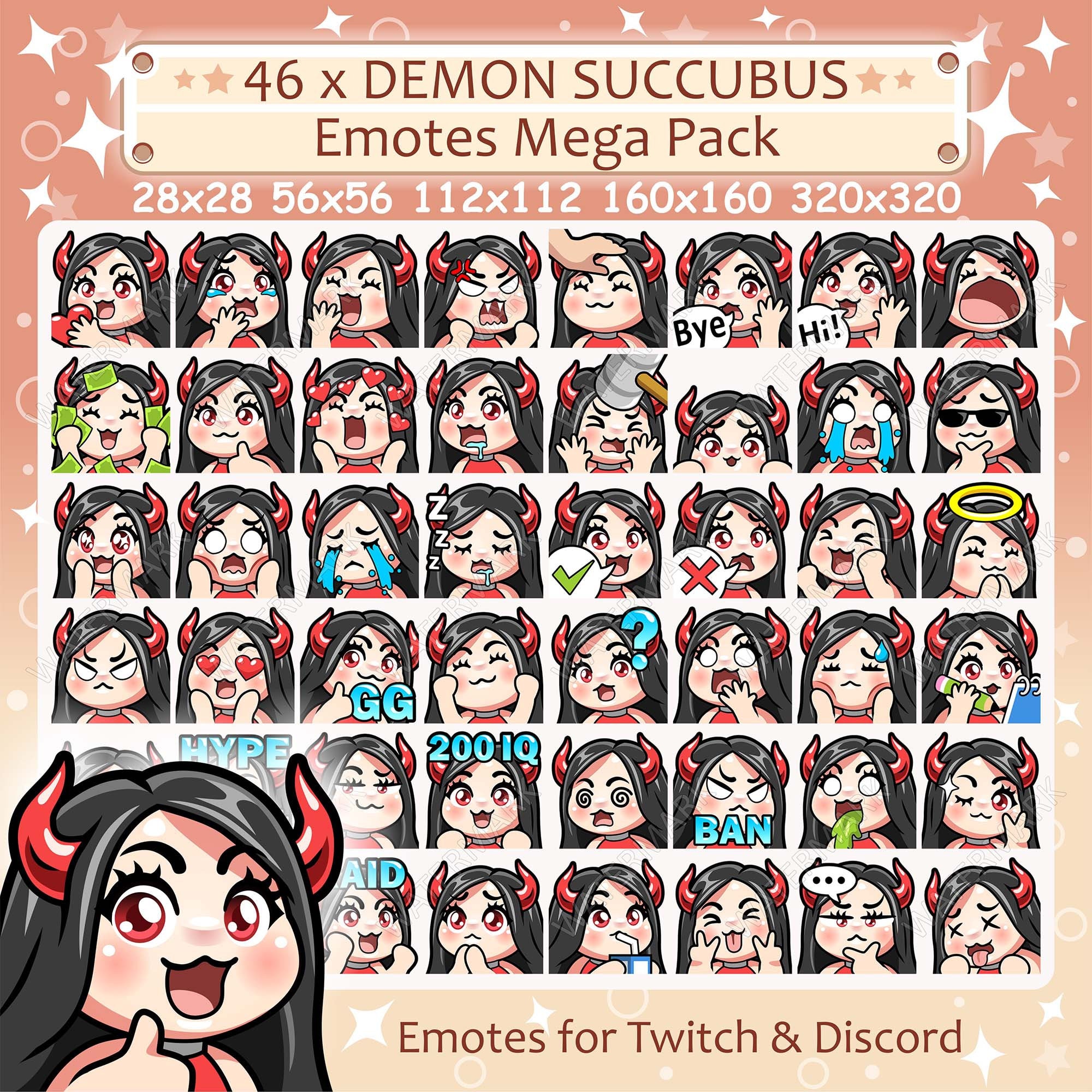 Demon Succubus Emotes X 46 | Black Hair, Red Eyes, Light Skin | for ...