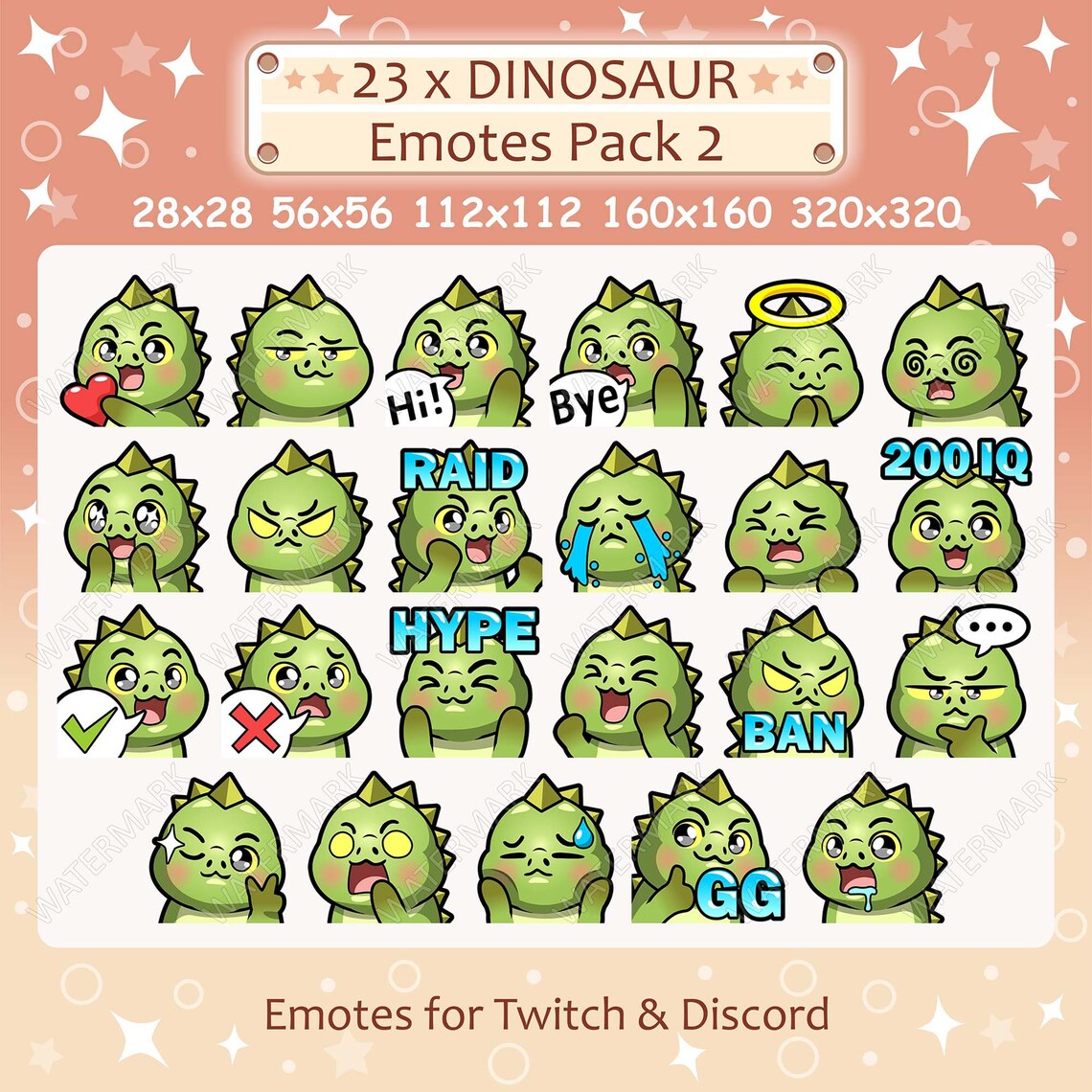 Dinosaur Emotes X 23 Pack 2 for Twitch & Discord Emote | Green Dinosaur ...
