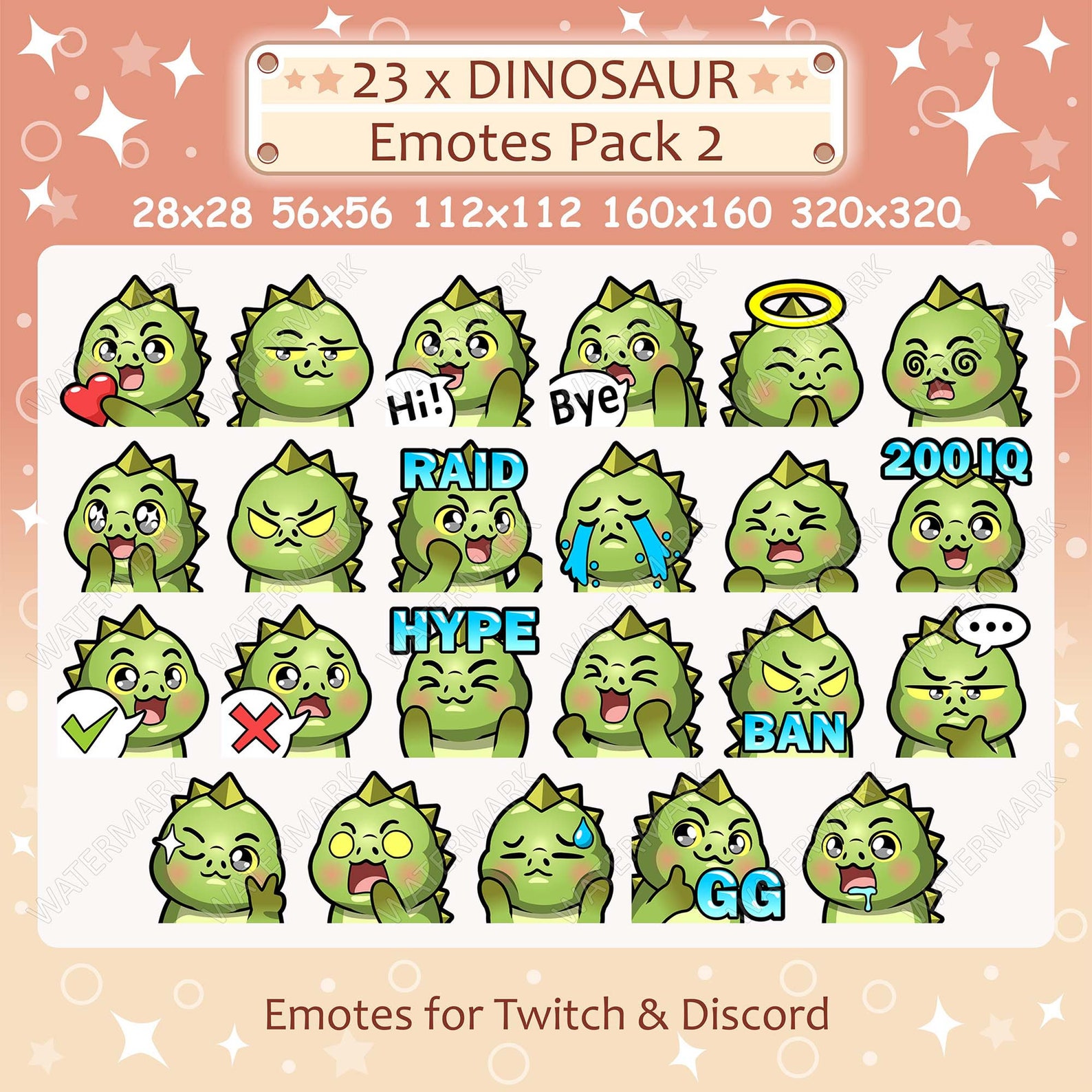 Dinosaur Emotes X 23 Pack 2 for Twitch & Discord Emote | Green Dinosaur ...