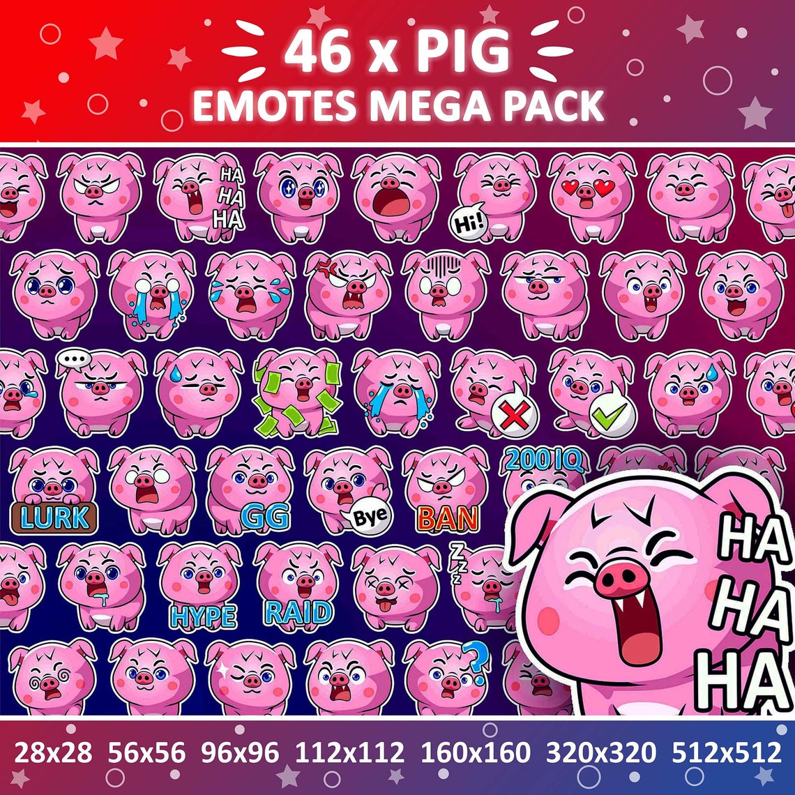 46 Pig Emotes for Twitch Emote & Discord Emote and Whatsapp Emote, Cute ...