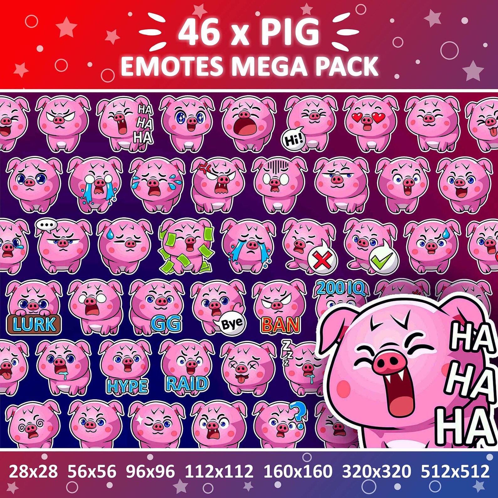 Pig Emotes X 46 for Twitch & Discord Emote and Whatsapp Emote | Cute ...