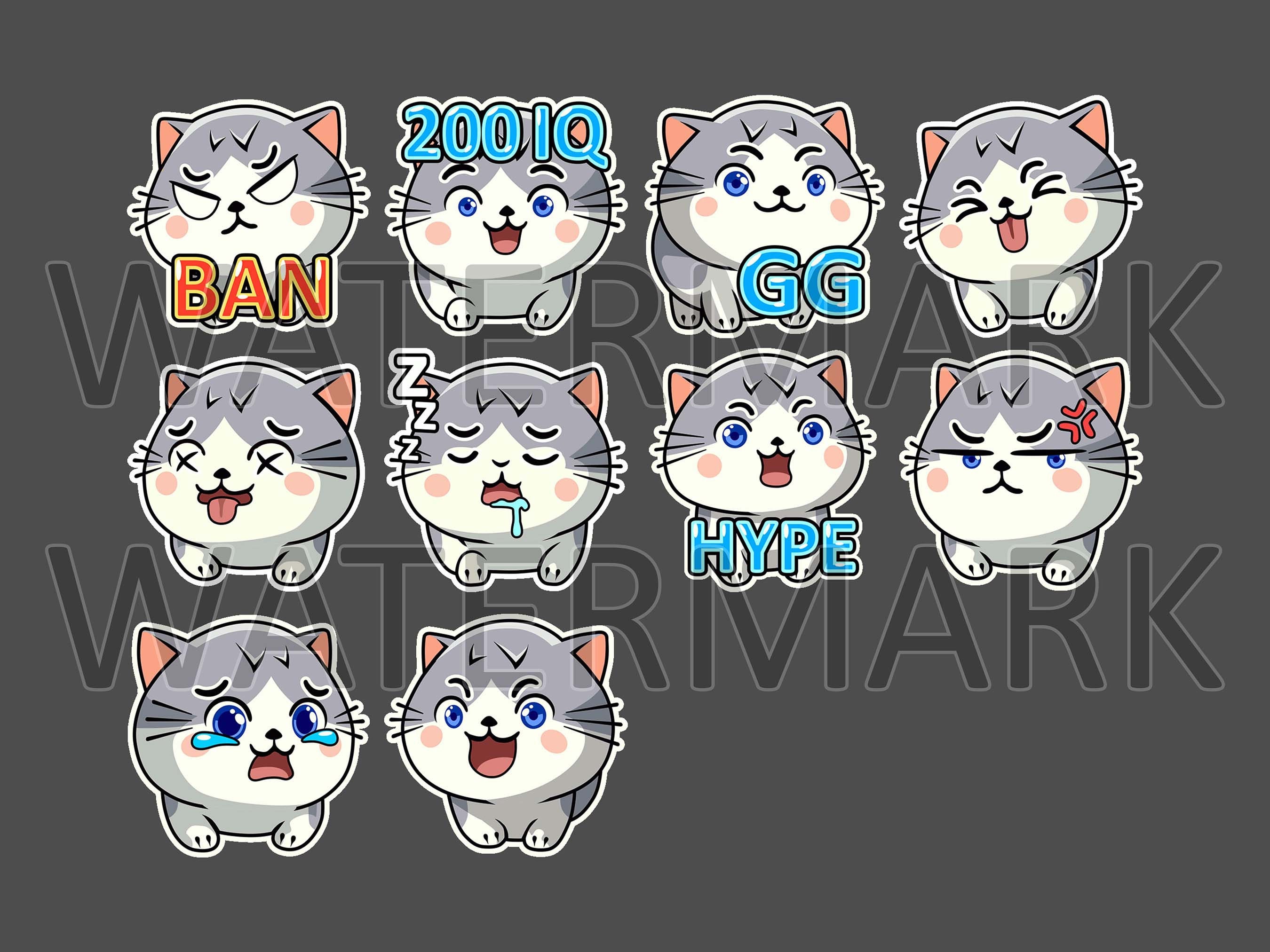 Gray Cat Emotes X 46 for Twitch & Discord Emote and Whatsapp Emote ...