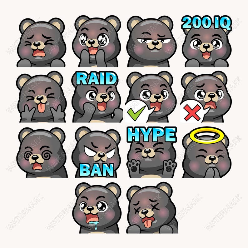 46 Black Bear Emotes Pack, Twitch Emotes, Discord Emotes, PNG Emotes ...